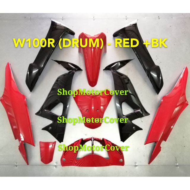 HONDA WAVE100 WAVE100R W100 W100-R BODY COVER SET MERAH CHILI + HITAM ...