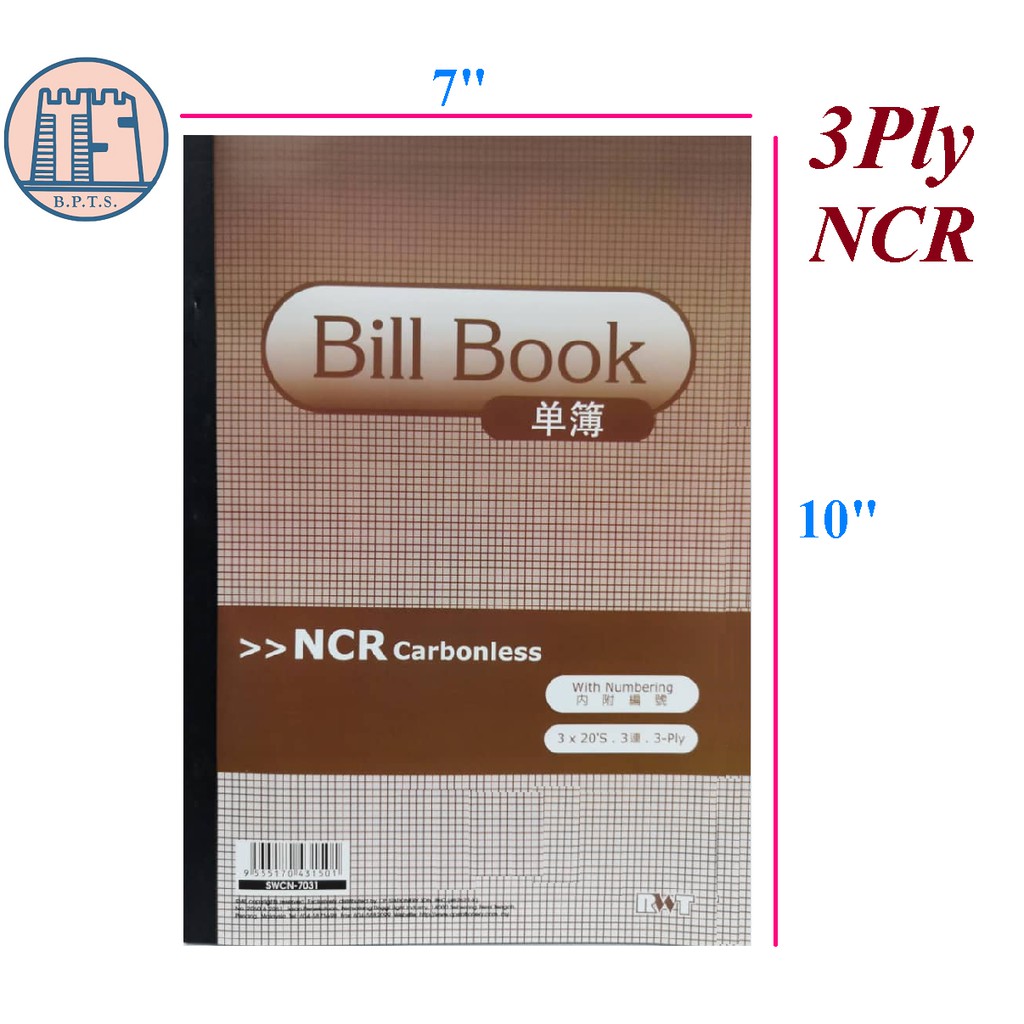3 Ply 7" x 10" Carbonless NCR Cash Bill Book (With Numbering) 20 Sets x ...