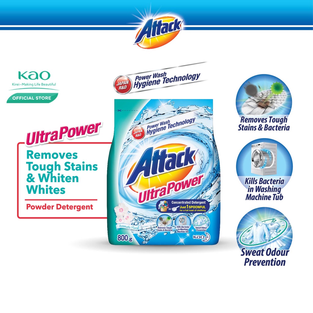 ATTACK Ultra Power Concentrate Detergent Powder (ATK) - 800g | Shopee ...