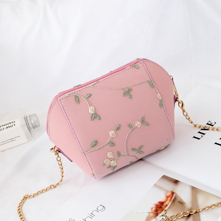 Embroidery Hexa Handbag (Pink) | Shopee Malaysia
