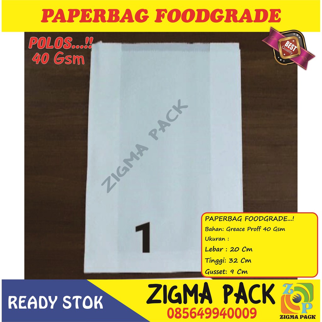 Paper Bag Kfc 20x30x9 White Plain Burger Bag Paperbag Donut Fried ...