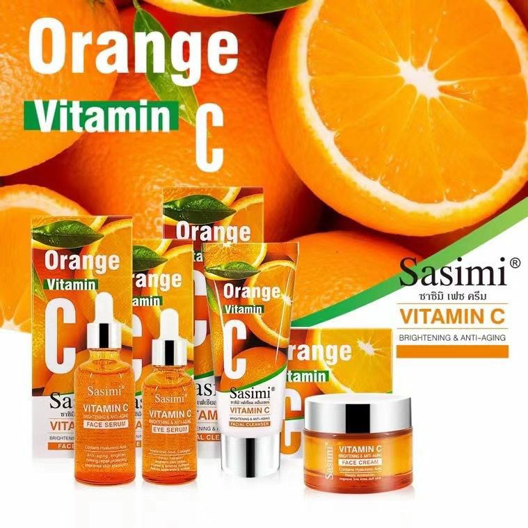 New Sasimi Orange Vitamin.C 4in1 Set(face Wash,Face Cream,Eye Serum ...