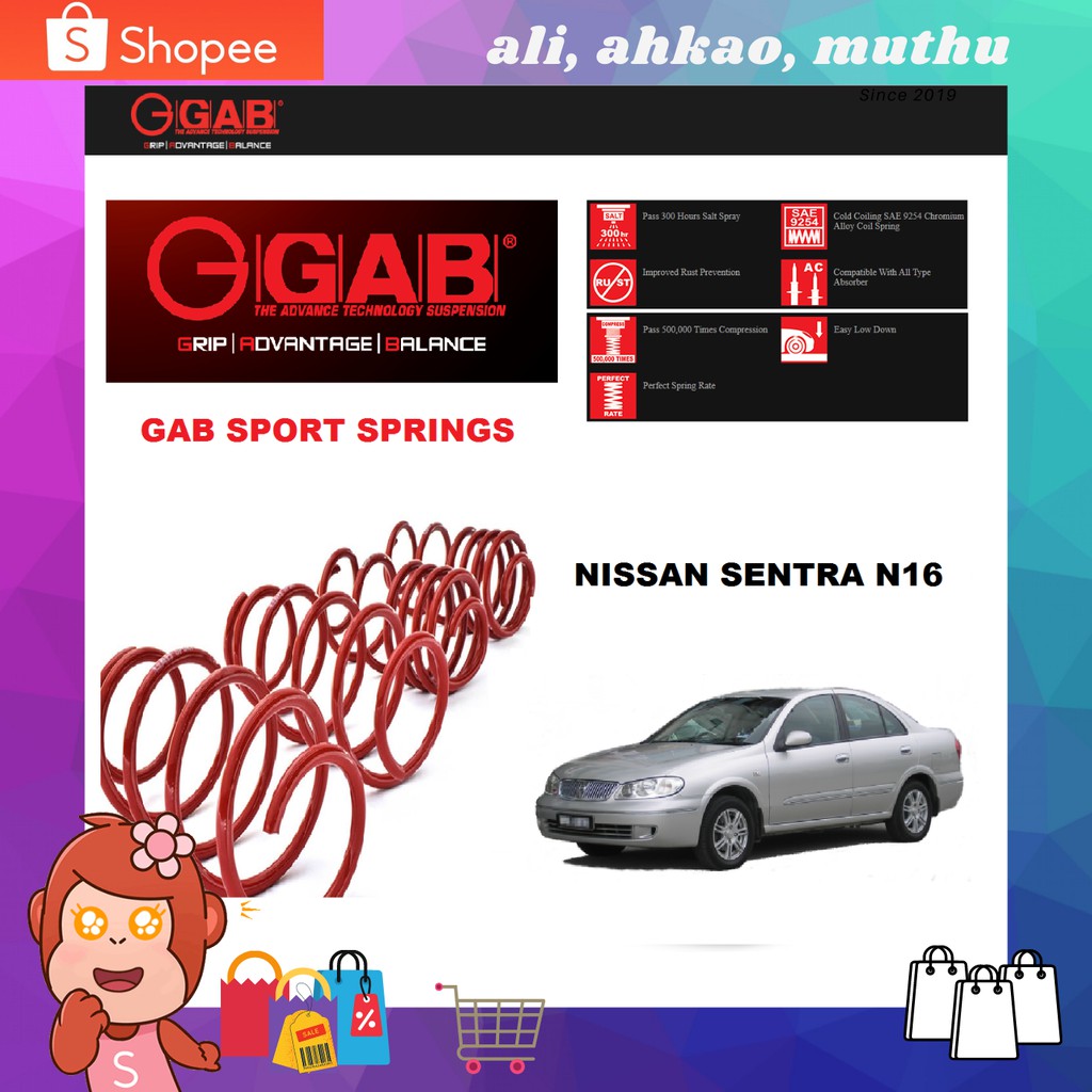 Original GAB Lowered Sport Spring for Nissan Sentra N16 | Shopee Malaysia