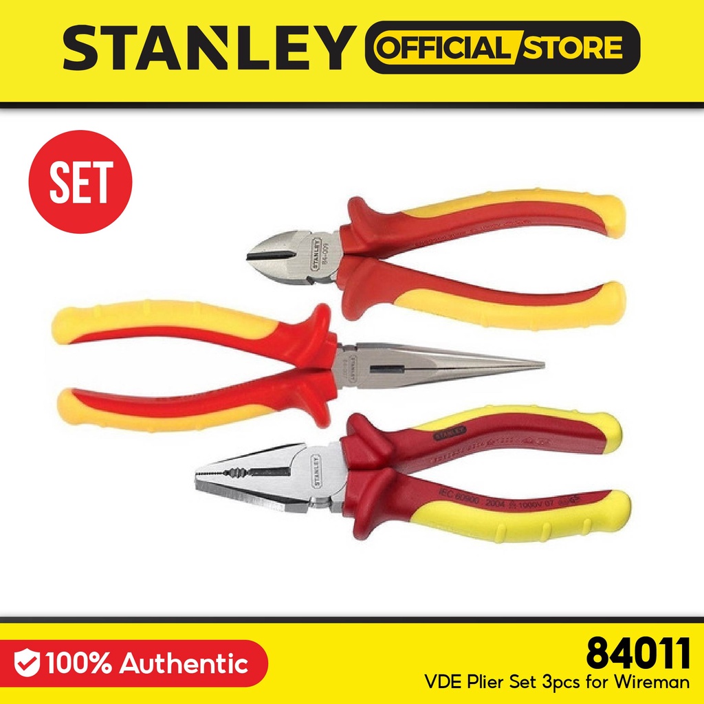 STANLEY 84011 VDE PLIER SET X 3PC (84001 , 84003 , 84007) X 1000V ...