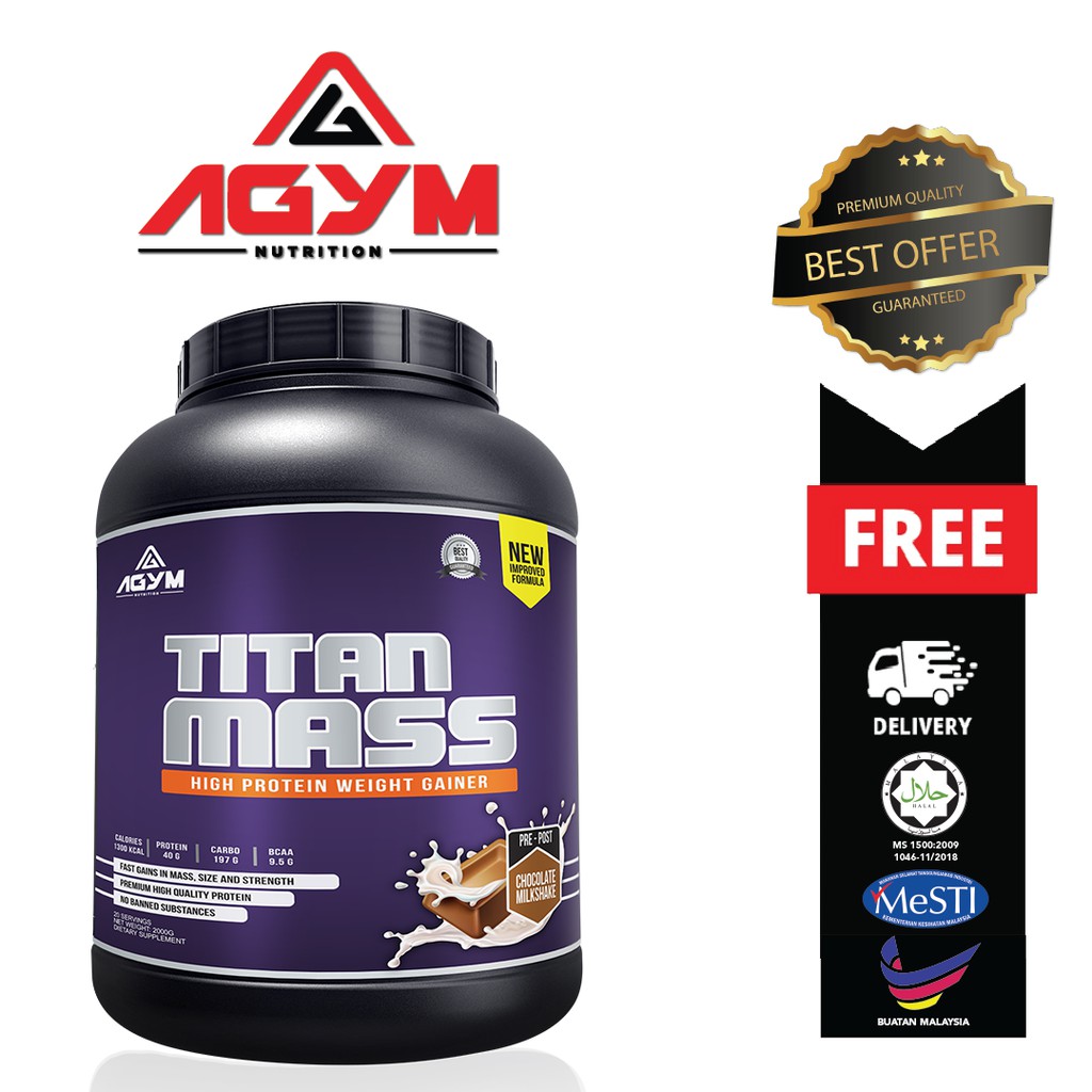 Agym Nutrition TITAN MASS - HALAL- Weight Mass Gainer 2kg - 20servings ...