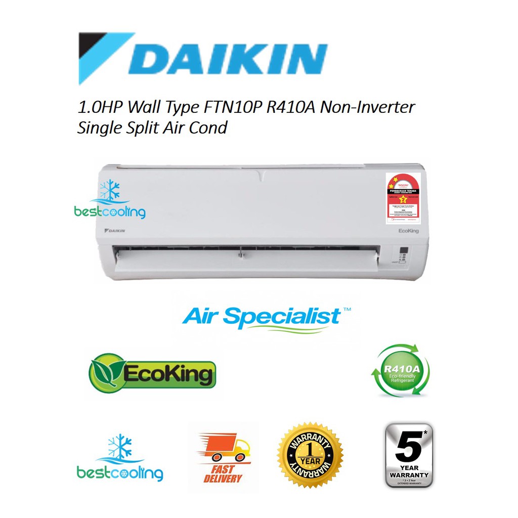 Daikin ftn10p/rn10f 1.0hp wall type air con r410a gas non-inverter ...
