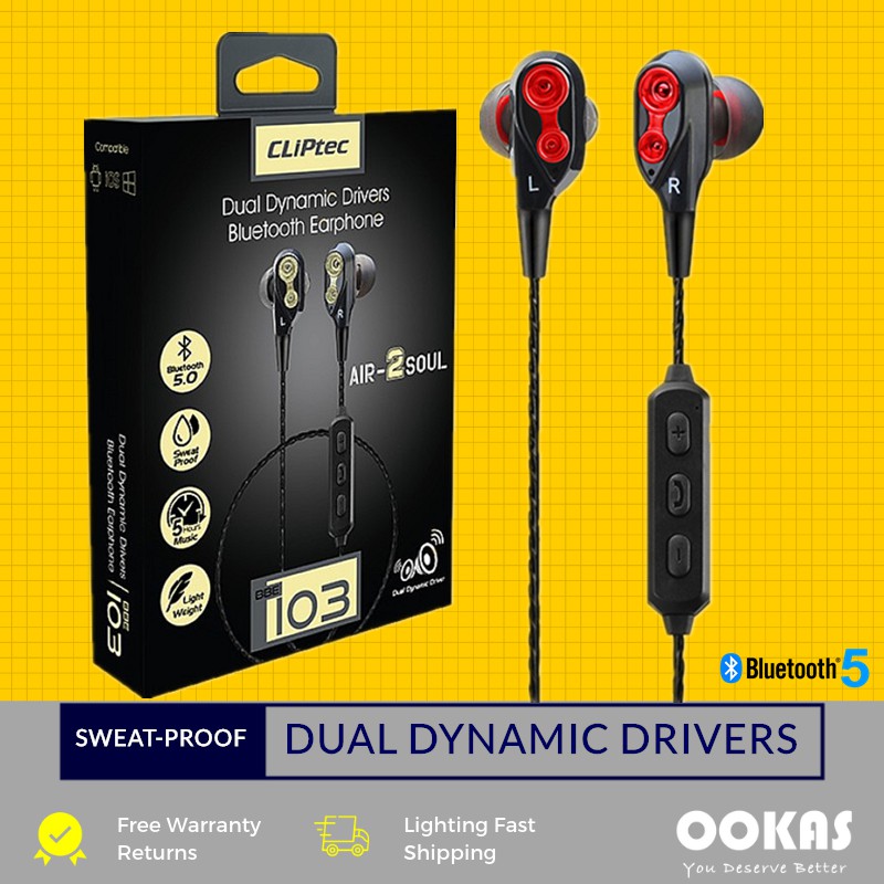CLiPtec Air 2 Soul Dual Dynamic Drivers Bluetooth 5.0 Earphone BBE103 ...