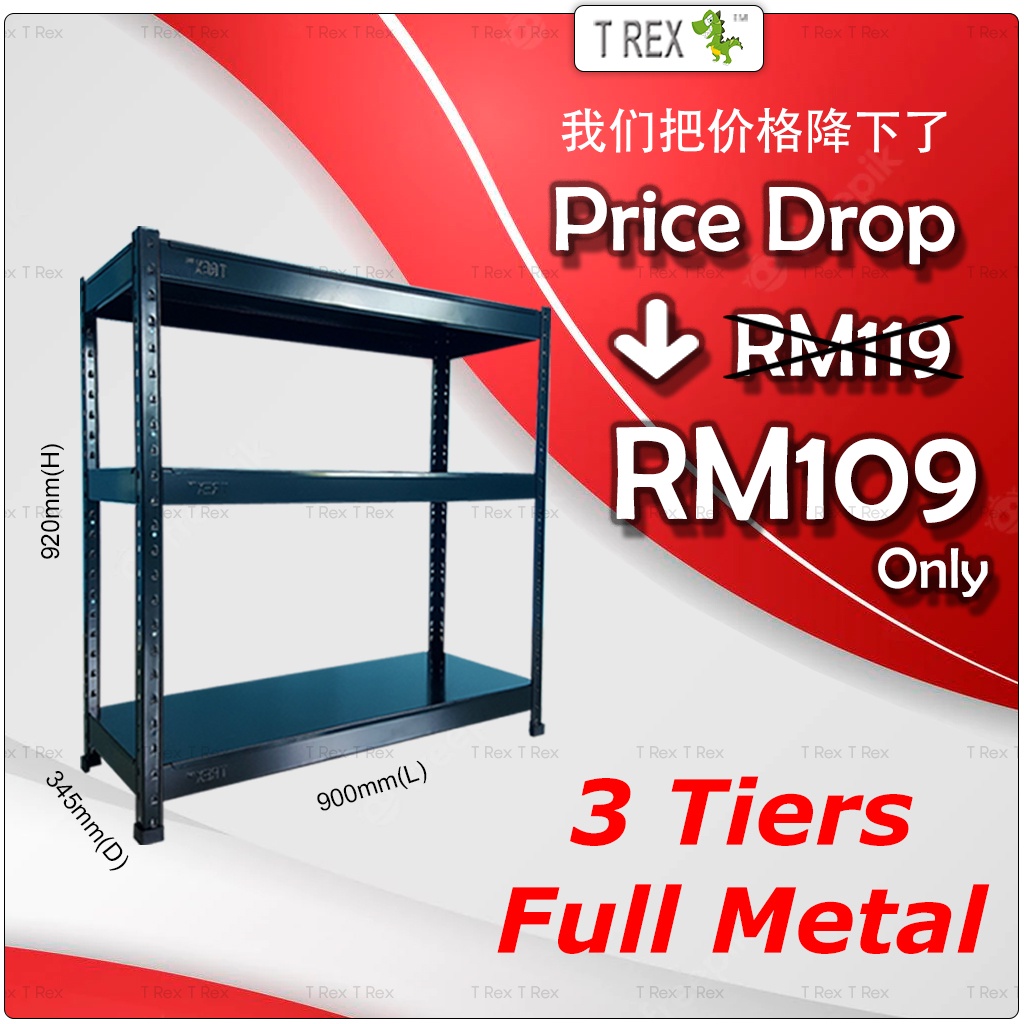 T Rex Standard 3 Tier Steel Boltless Storage Rack / Metal Rack ...