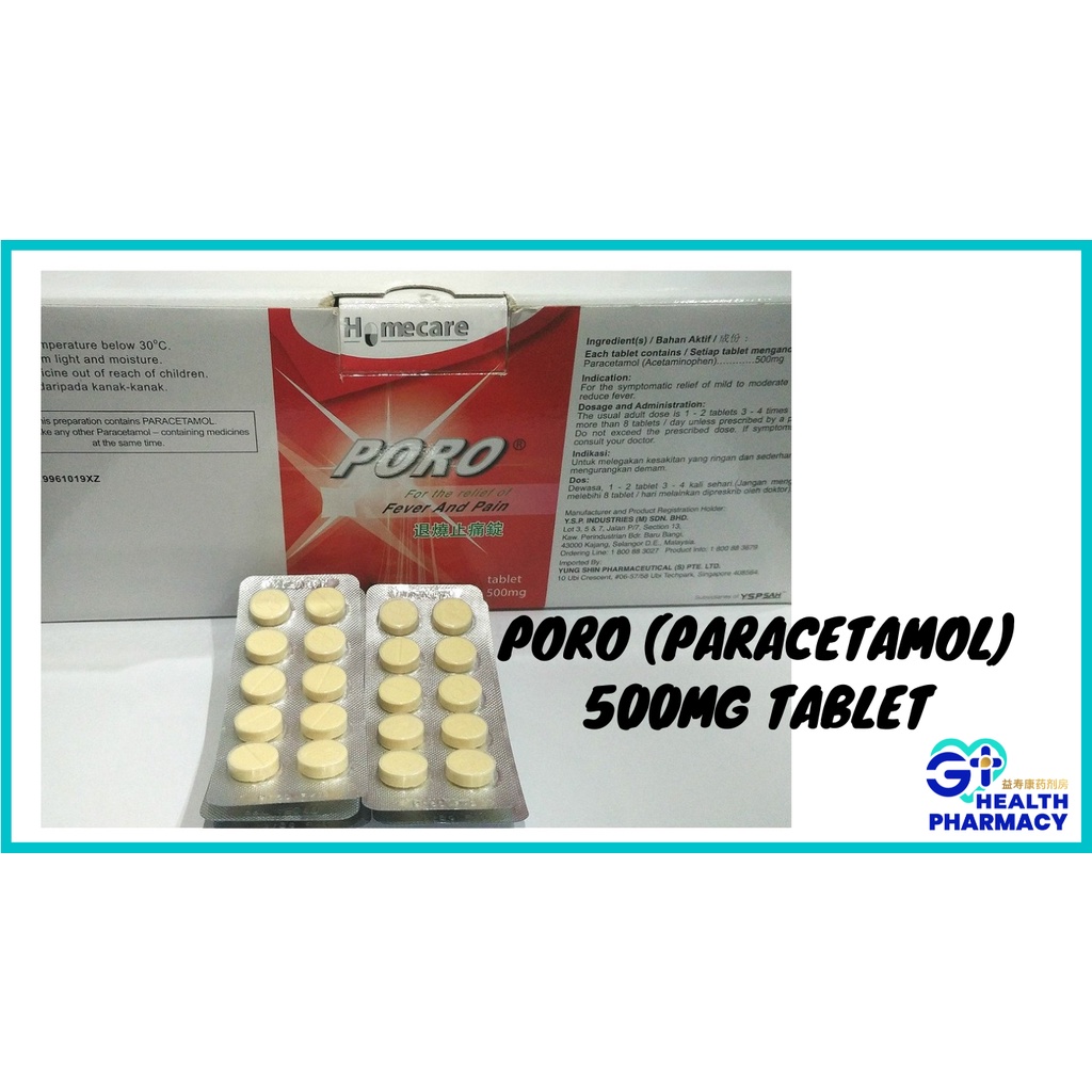 YSP Homecare PORO 500MG TABLET 10'S (Paracetamol / Panadol Generic ...