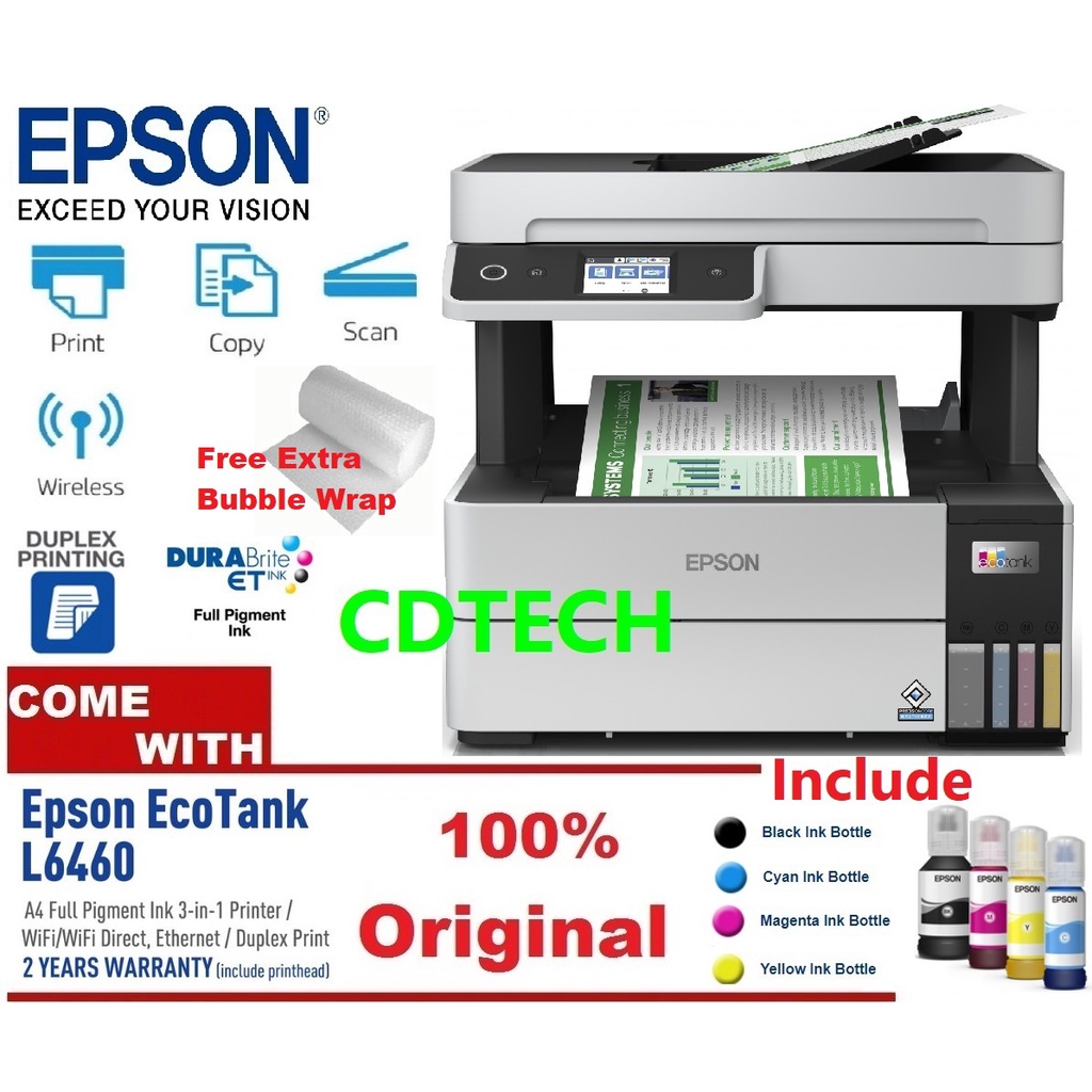 Epson EcoTank L6460 A4 Full Pigment Ink Ink Tank Printer -Print, Scan ...