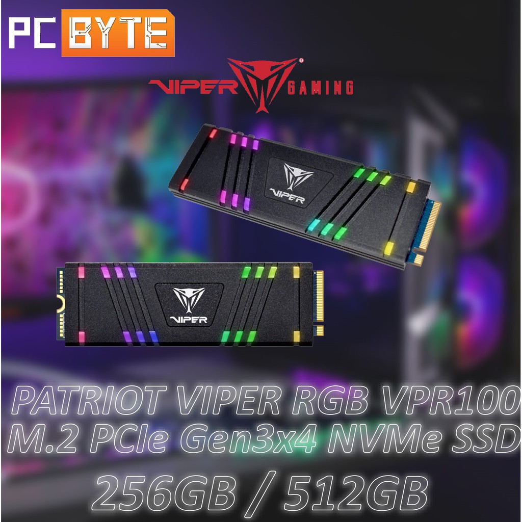 Patriot Viper RGB VPR100 M.2 PCIe GEN3X4 NVMe Gaming SSD (256GB/512GB ...