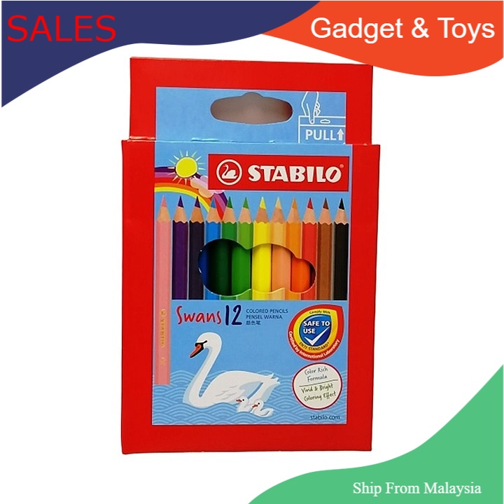 Stabilo Swans 12 Colored Pencils Pensel Warna Colouring Colour Color ...