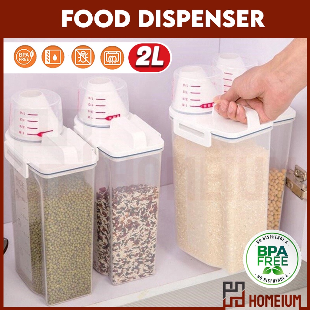 2L Kitchen Food Dispenser Rice Dispenser Tupperware Storage Container ...
