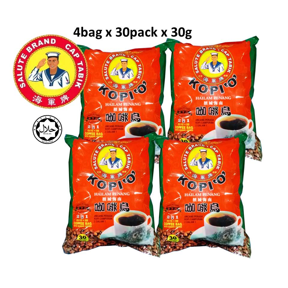 30G x 30sachets SALUTE BRAND PENANG CAP TABIK KOPI O 2 IN 1 30X30G 海军牌 ...