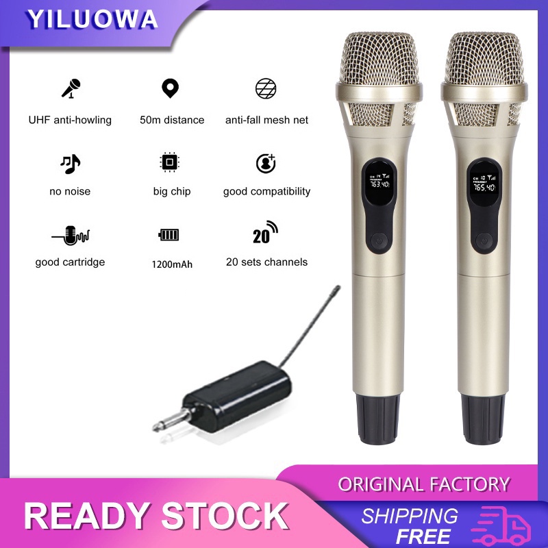 Wireless Microphone Dual Handheld UHF Dynamic Mic Karaoke Portable ...