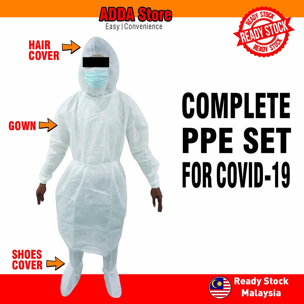 PPE set - Non woven material - Tudung + Gown + Boot Cover(Ready Stock ...