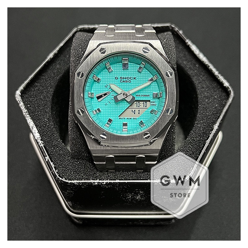 Casio G-Shock "Full Metal CasiOak Custom" TIFFANY BLUE (Full Silver ...