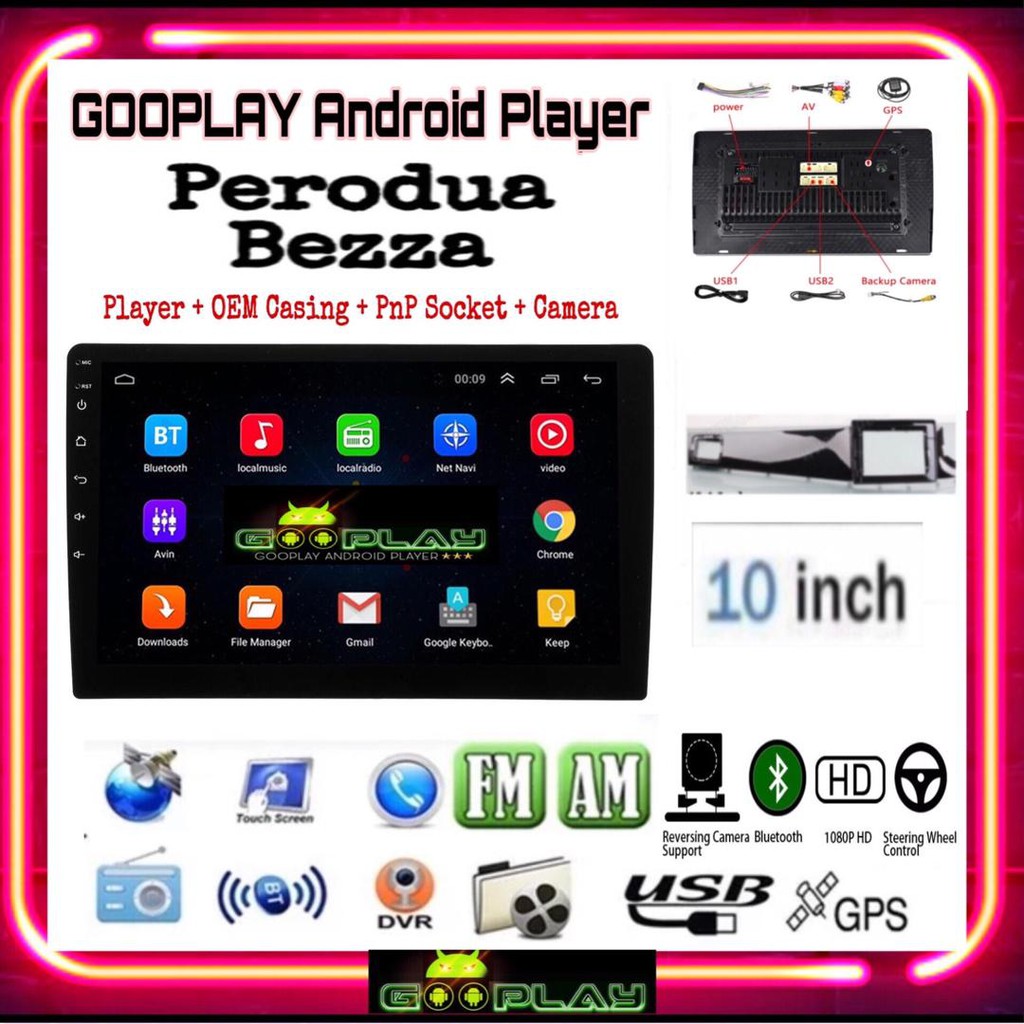 ANDROID PLAYER WITH PERODUA BEZZA PLAYER CASING , PLUG AND PLAY SOCKET ...