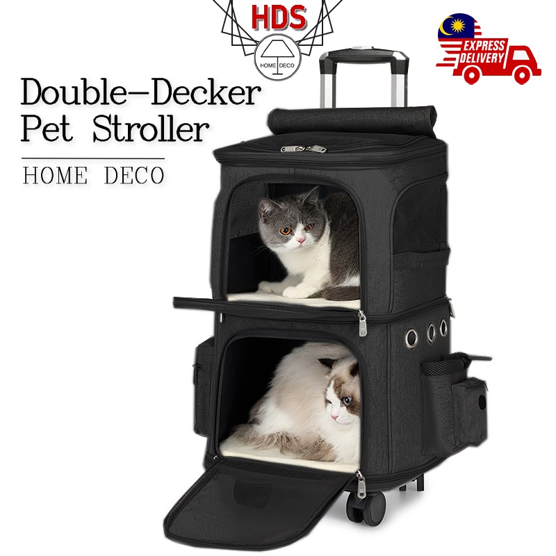 HDS Pet Trolley Double Decker Portable Cat Stroller Extra Big Foldable ...