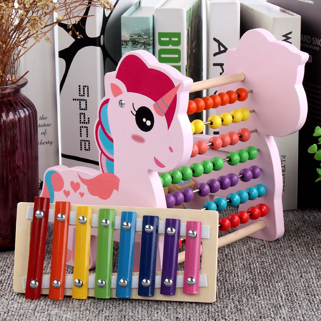 Wooden Three-in-one Unicorn Knock Piano Children's Calculating Rack ...