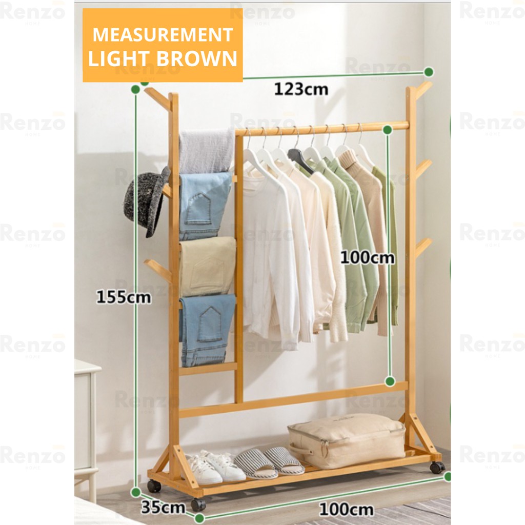 Wood Clothes Wardrobe Rack Cabinet Hanger Hanging Pole Rak Almari ...