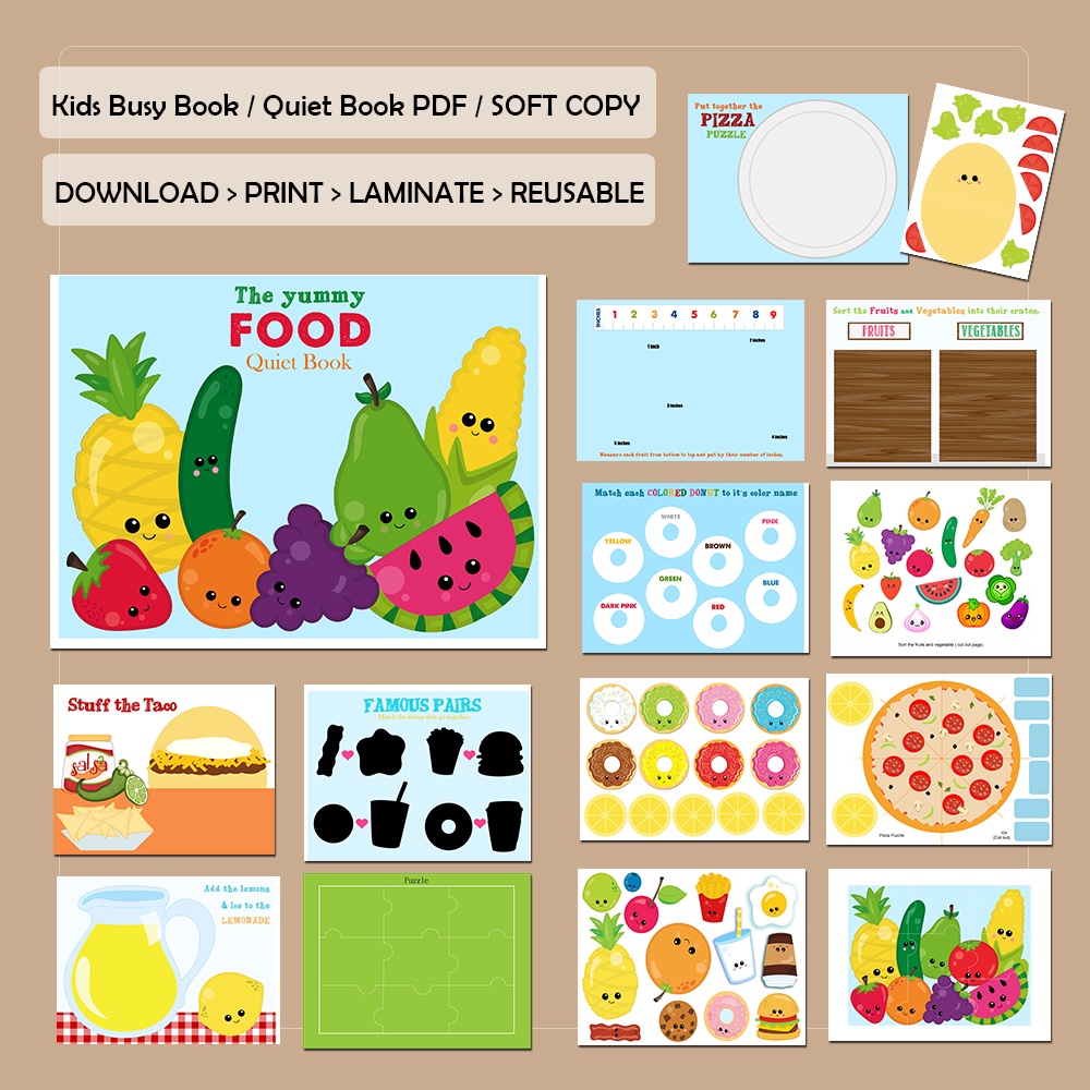 (Soft copy) Yummy Food theme Kids Busy book/Quiet Book SOFT COPY ...
