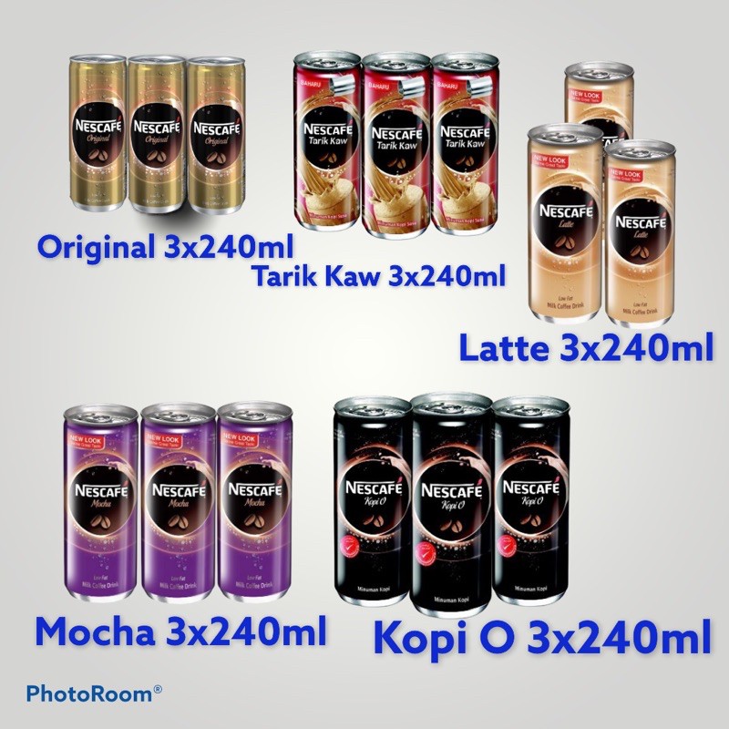 Nescafe ready to drink 3x240ml -original/mocha/latte/tarik kaw/kopi o ...