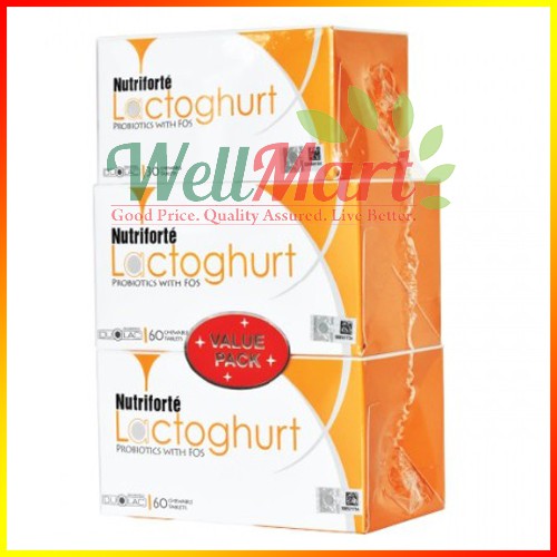 NUTRIFORTE LACTOGHURT PROBIOTICS WITH FOS CHEWABLE TABLETS 2 x 60s ...