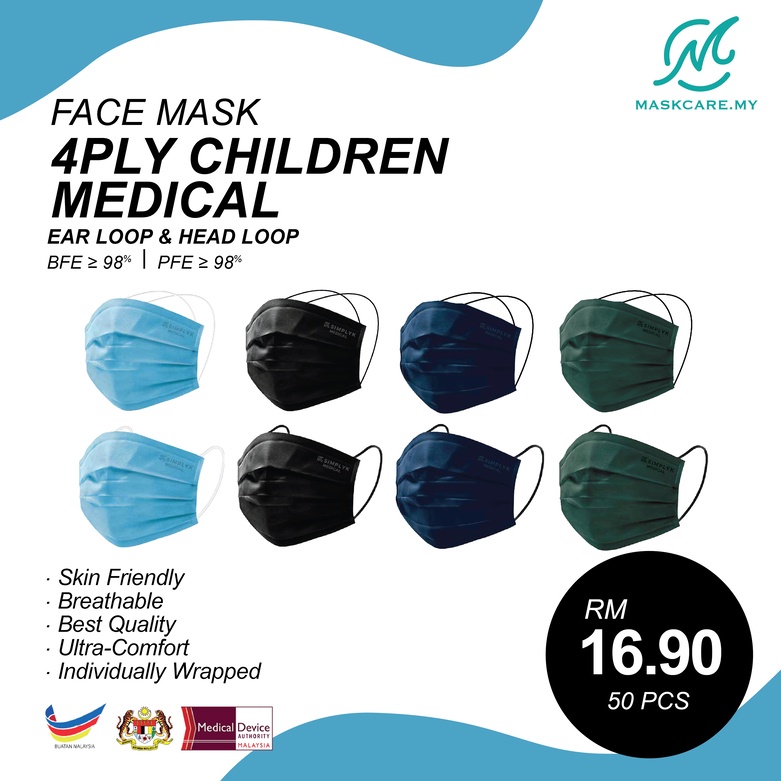 Original SimplyK - 4 Ply Children Medical Protection Face Mask (50 Pcs ...