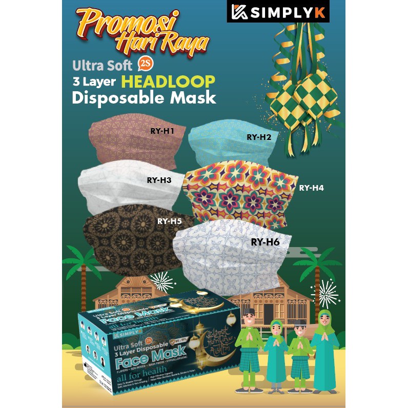 Hari Raya Mask Simply K Headloop Head Loop Hijab Medical Mask 3 Ply ...