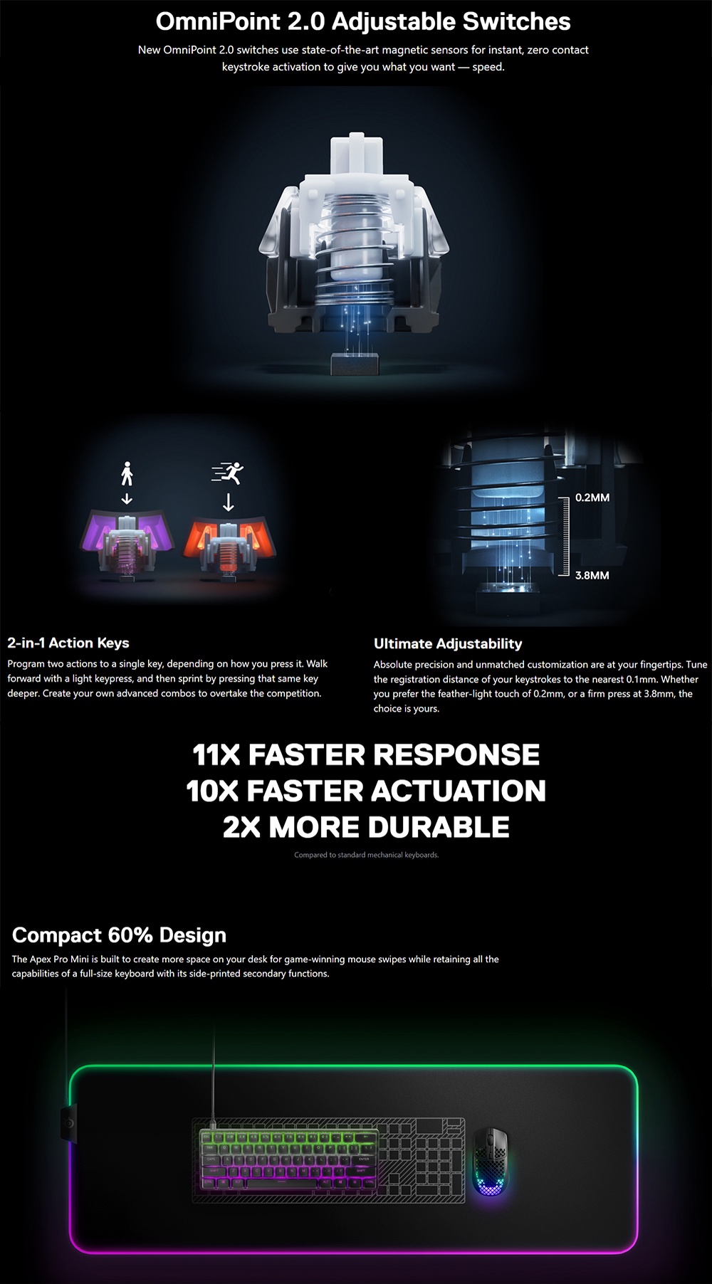 SteelSeries Apex Pro Mini Wired RGB Omnipoint 2.0 Mechanical Gaming ...