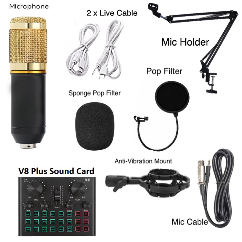[READY STOCK] BM800 Mic V8 Plus Sound Card With Adjustable Microphone Condensor Recording ...