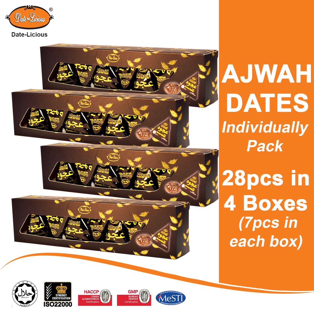 Date-Licious Ajwah Dates - Individual Packed in Pyramid Shape (4 boxes ...
