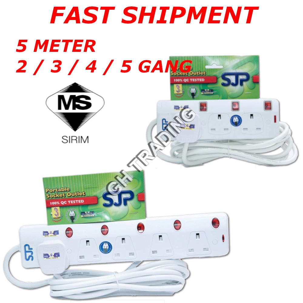 Sirim 13a 5 Meter Trailing Extension Electric Power Portable Socket W Neon Light 3 4 5 Gang