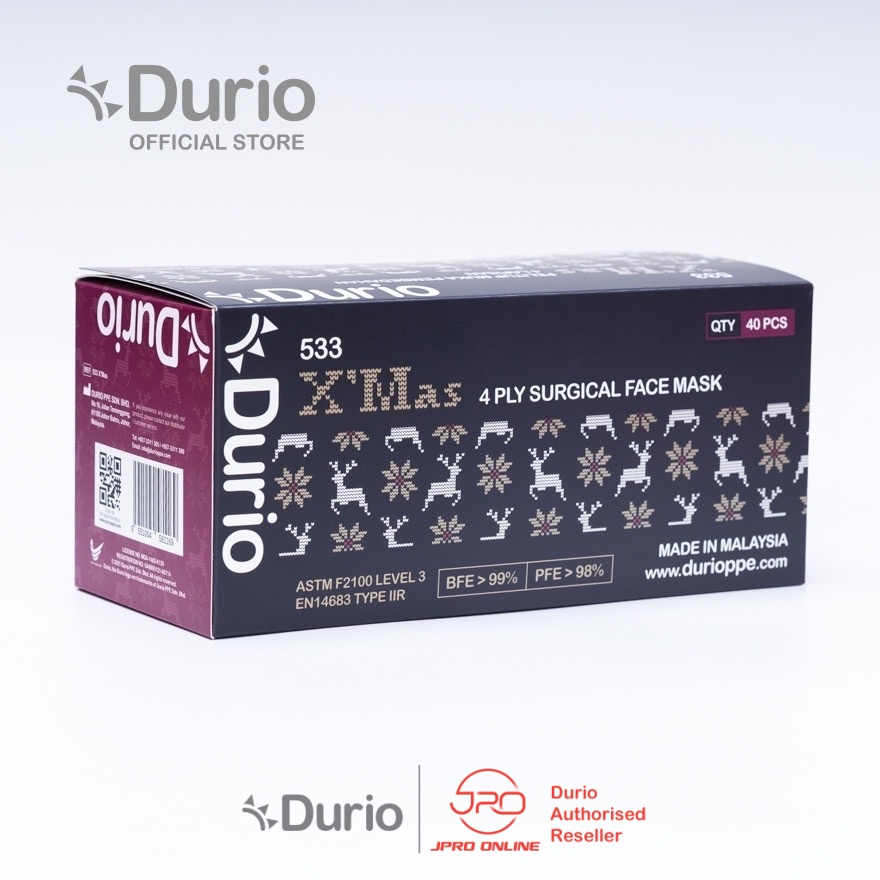 Durio 533A X'Mas 4 Ply Surgical Face Mask - 40pcs | Shopee Malaysia
