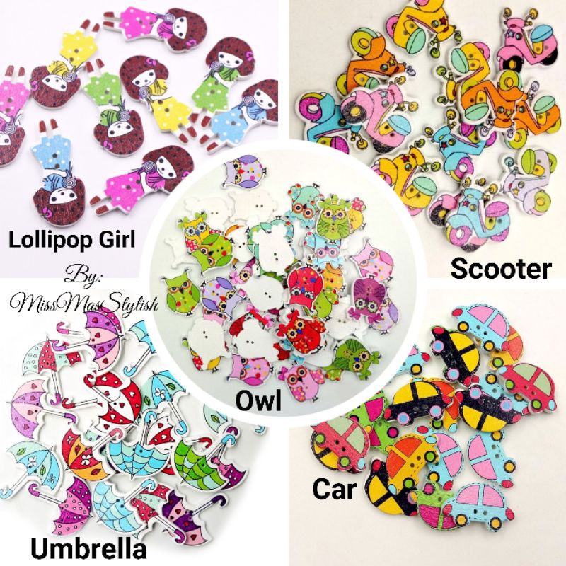 Wooden Button for Craft Work / Butang Kayu Cute 10 pcs | Shopee Malaysia