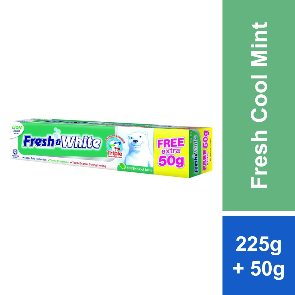 Fresh & White Toothpaste Fresh Cool Mint 225g + 50g | Shopee Malaysia