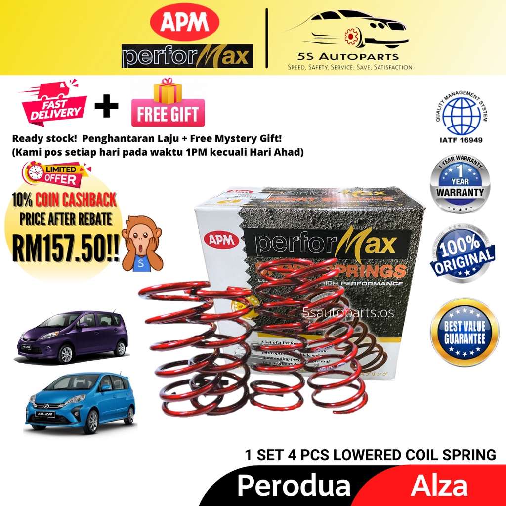 APM Performax Perodua Alza Lowered Sport Spring Set ( 4 PCS ) | Shopee ...