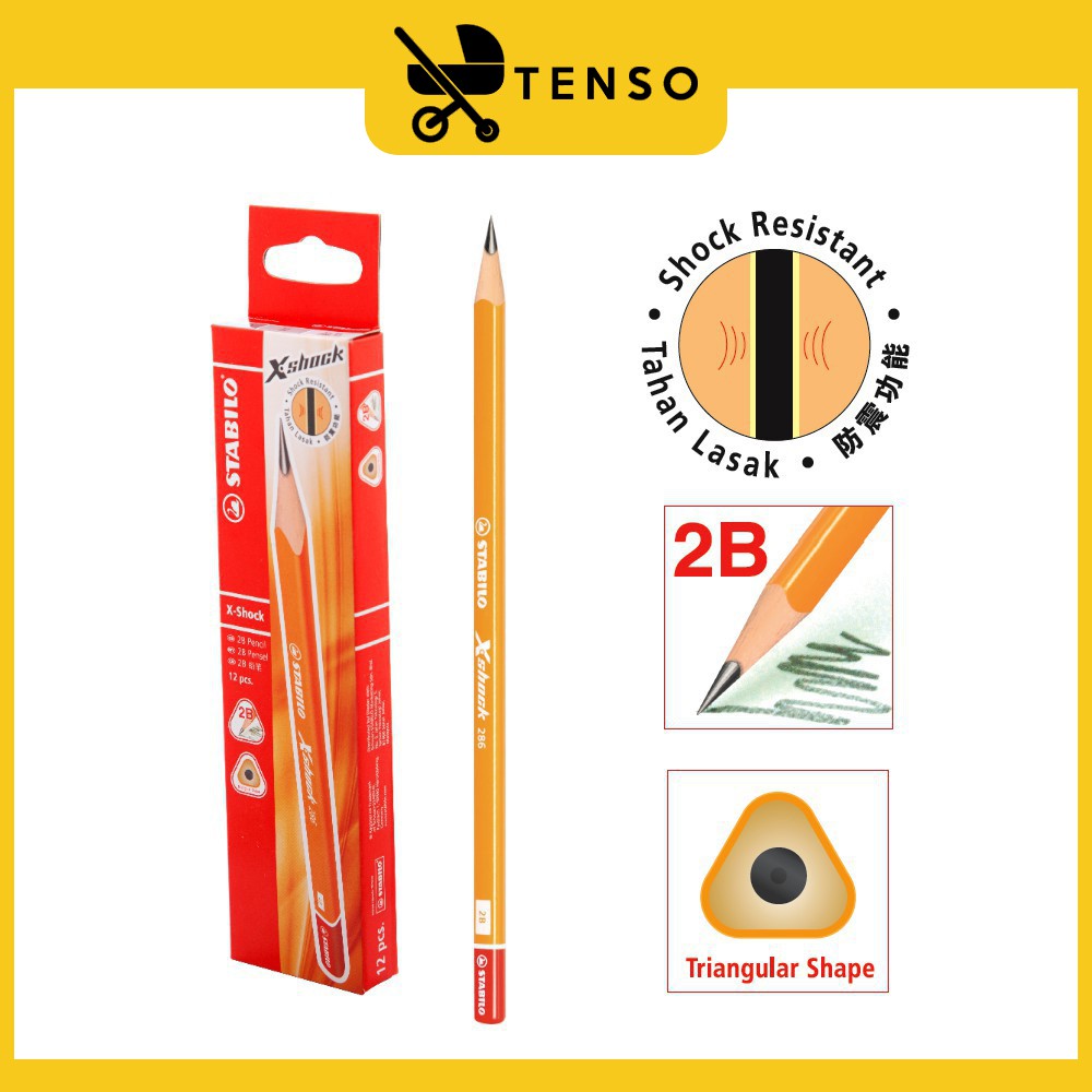 Stabilo X-Shock Triangular 2B Pencil (12 Pcs) 286/12 | Shopee Malaysia