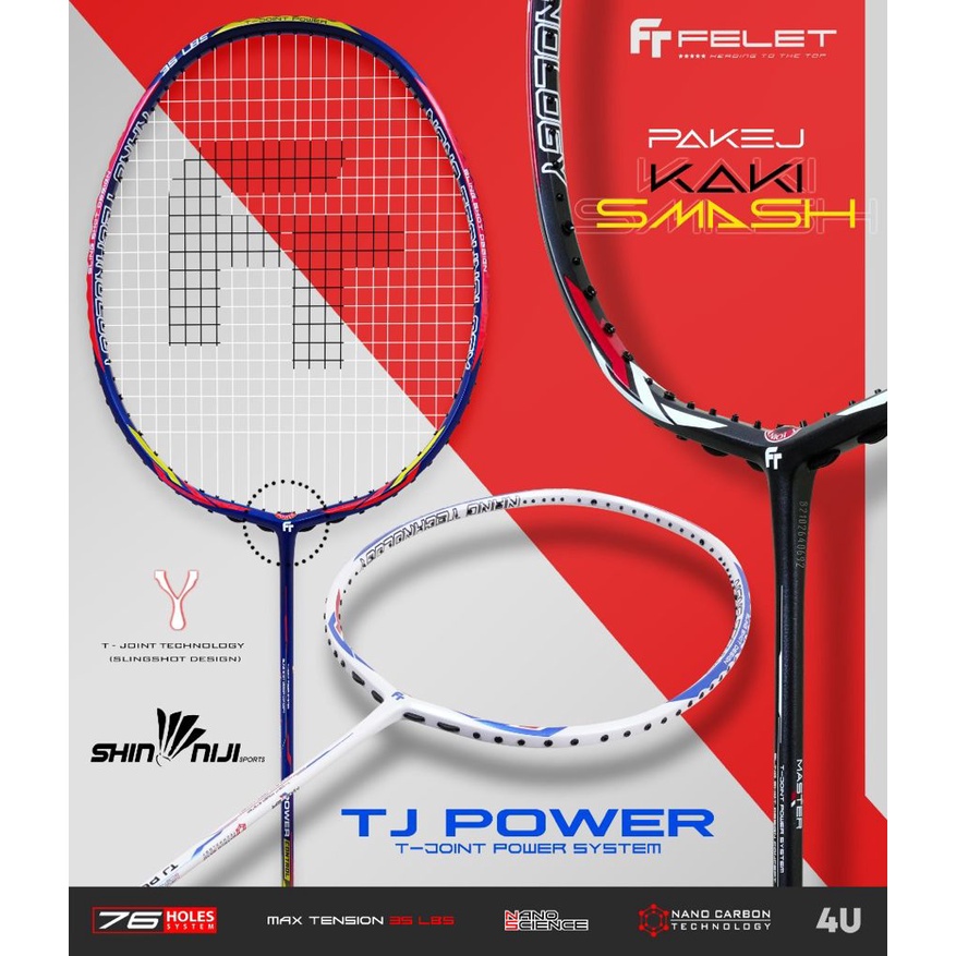 Felet Badminton Racket TJ Power SPEED CONTROL POWER Kaki Smash Package ...