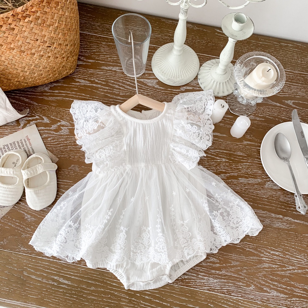 Pure Cotton Lace Jumpsuit Girl Baby Princess Mesh One-Piece Dress ...