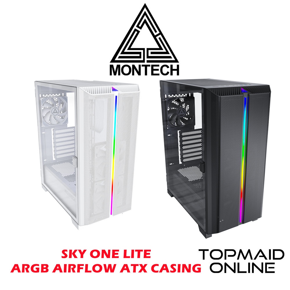 MONTECH SKY ONE LITE WHITE / BLACK HIGH AIRFLOW ARGB ATX CASING ...