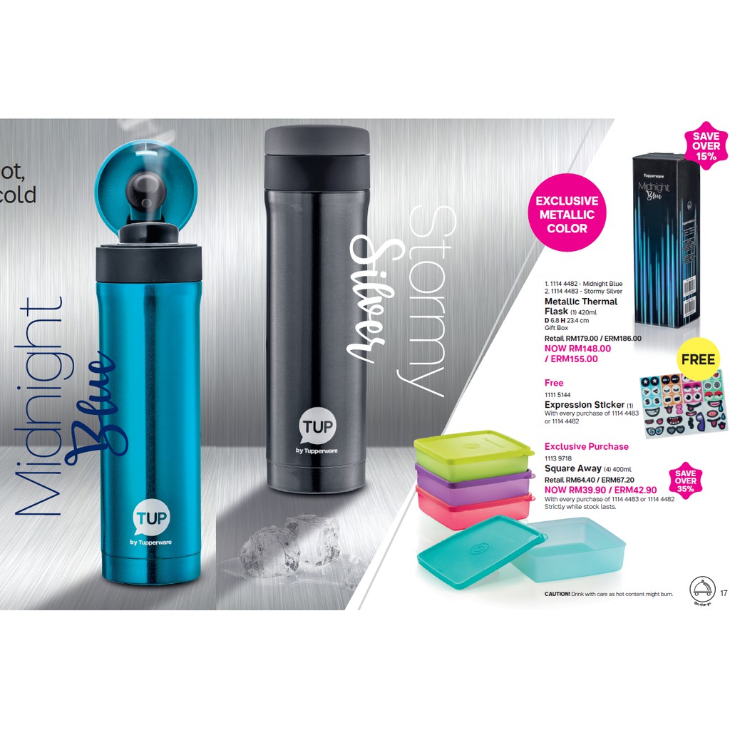 Tupperware Metallic Thermal Flask 420ml PWP Square Away (4) 400ml | Shopee Malaysia