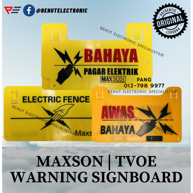 Maxson/tvoe warning sign board electric fence warning board pagar bahaya awas sign | BeeCost