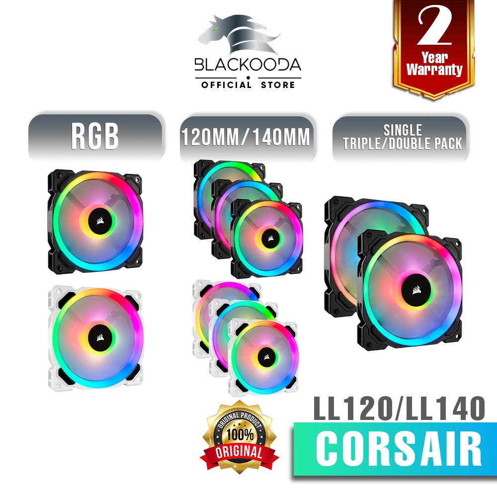 CORSAIR LL120 / LL140 RGB Dual Light Loop RGB LED PWM Cooling Fan Black ...