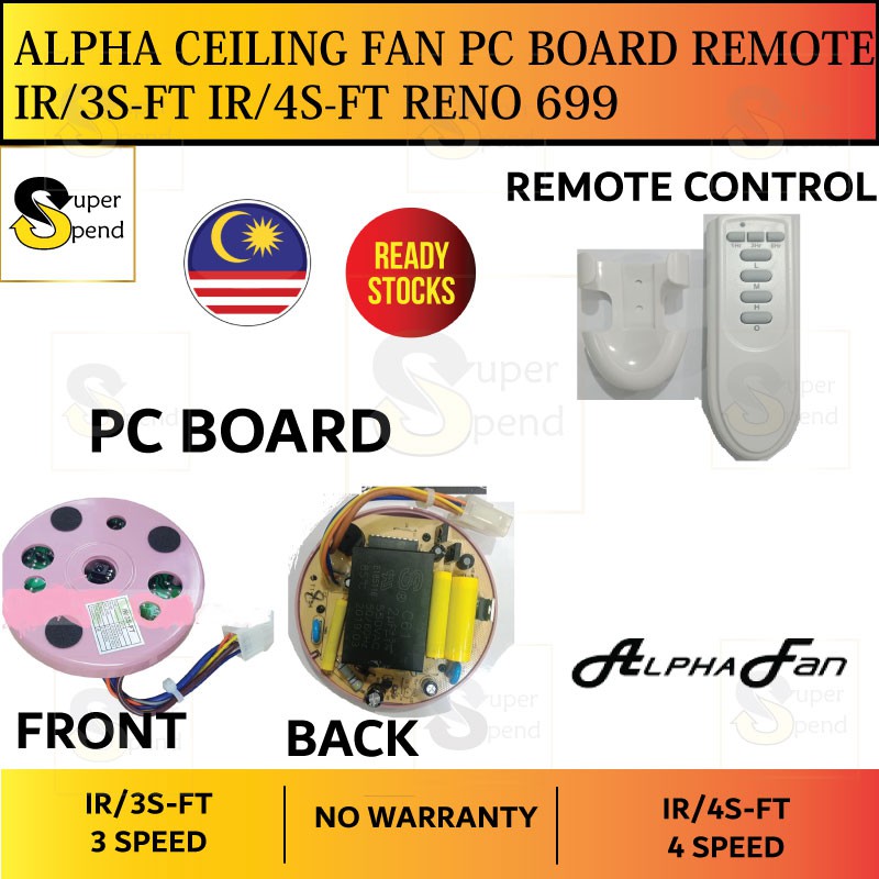 Alpha Ceiling Fan PC Board Remote Control IR/3S-FT IR/4S-FT RENO 699 ...