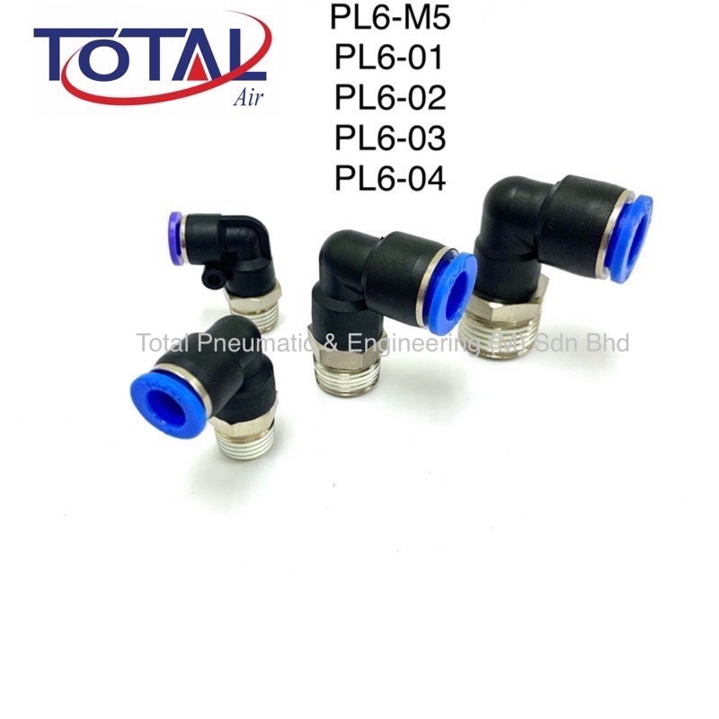 PL Series 6MM Male Elbow Connector PL6-M5,PL6-01,PL6-02,PL6-03,PL6-04 Pneumatic Push In Fitting ...