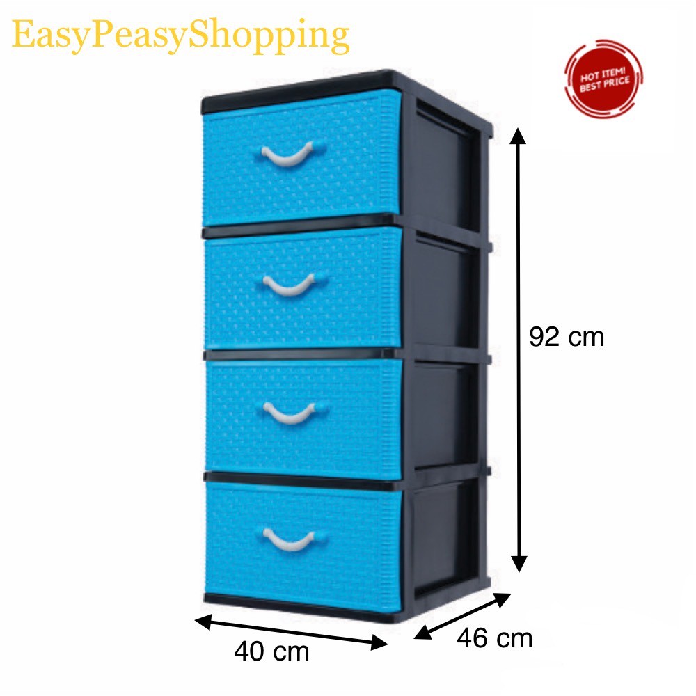 4 Tier Plastic Drawer / Cloth Cabinet / Storage Cabinet /Almari Baju ...