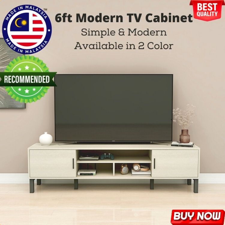 6ft TV Cabinet Rak TV Kayu Console Table 180cm Rack TV Media Storage ...
