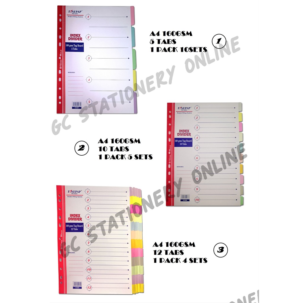 TAG BOARD 5 TABS / 10 TABS / 12 TABS INDEX DIVIDER 160SGM (S1607 ...